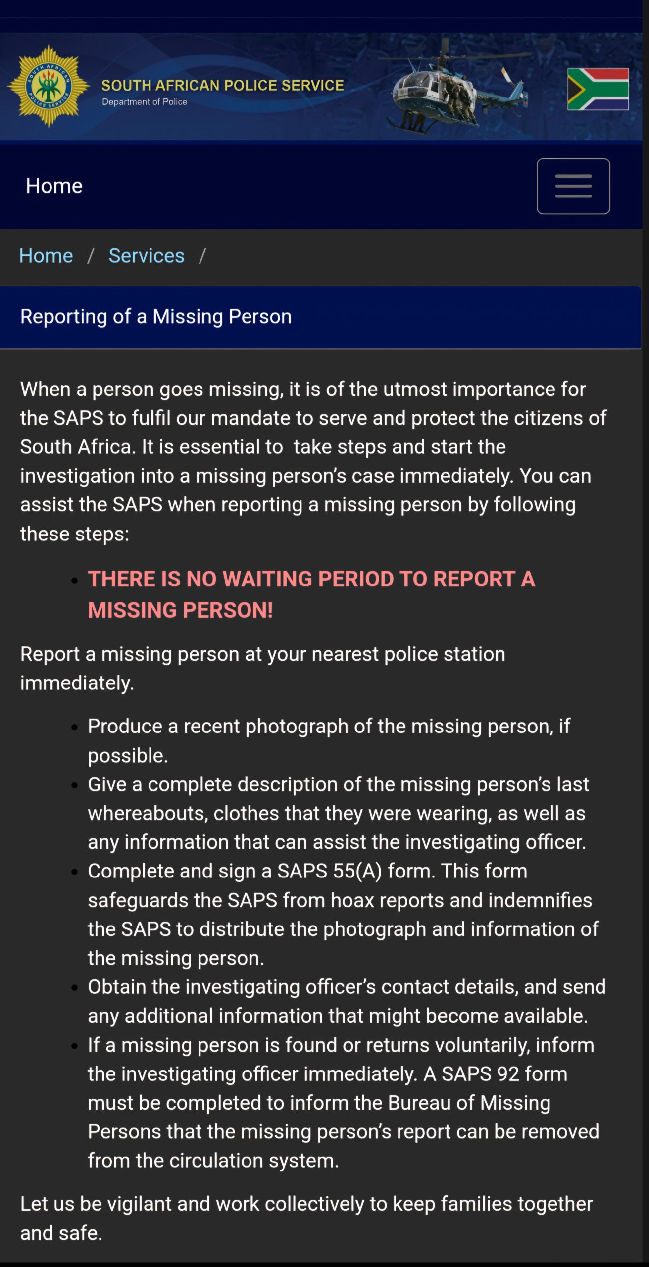 Missing Person - What To Do… | ACT Africa: Awareness for Child Trafficking